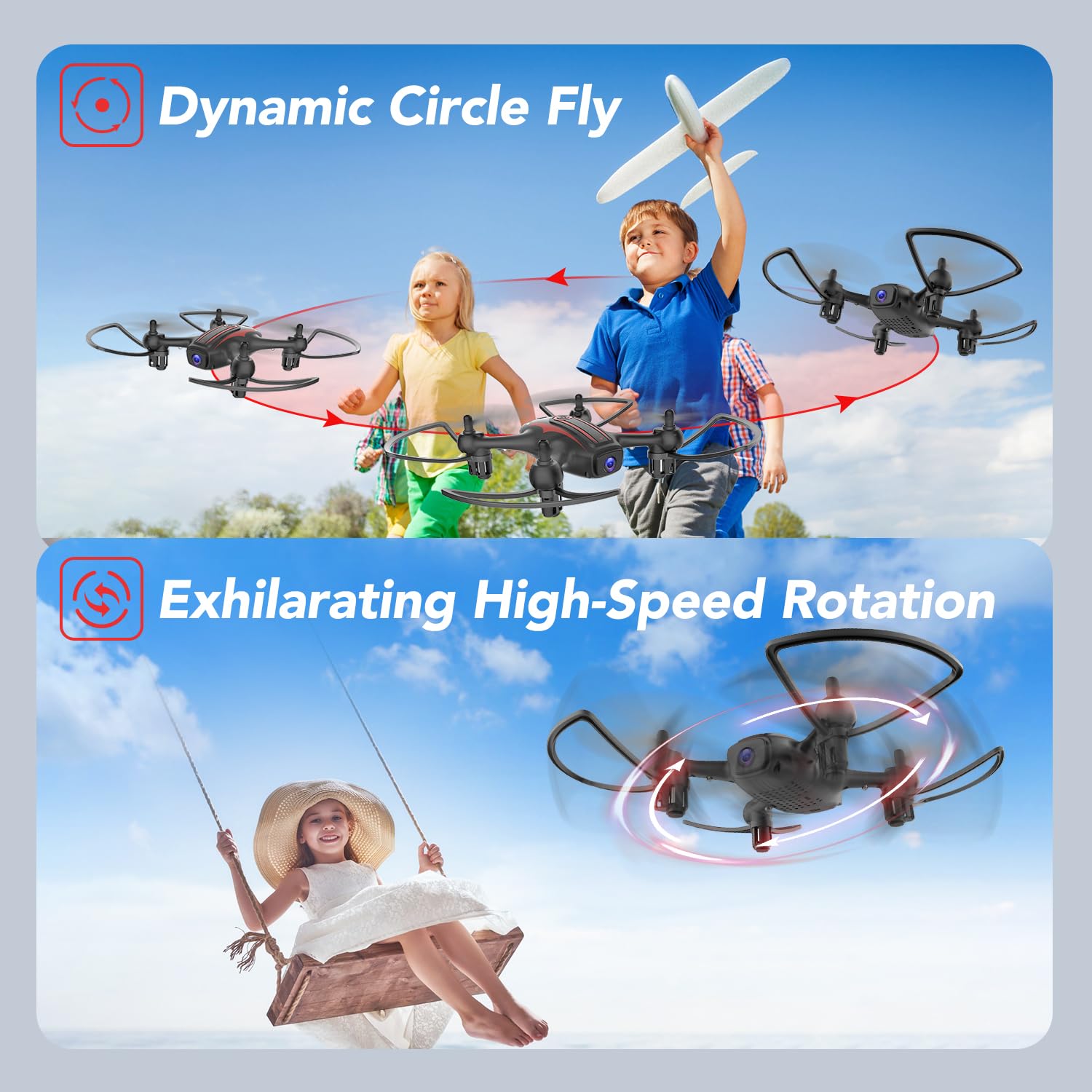 Elukiko Drone with Camera for Adults Kids, 1080P HD FPV WIFI Mini Drones, RC Quadcopter Helicopter with 2 Batteries, Throw to Go, High-Speed Rotation, 3D Flips, Waypoints Fly, Gravity Control, Gesture