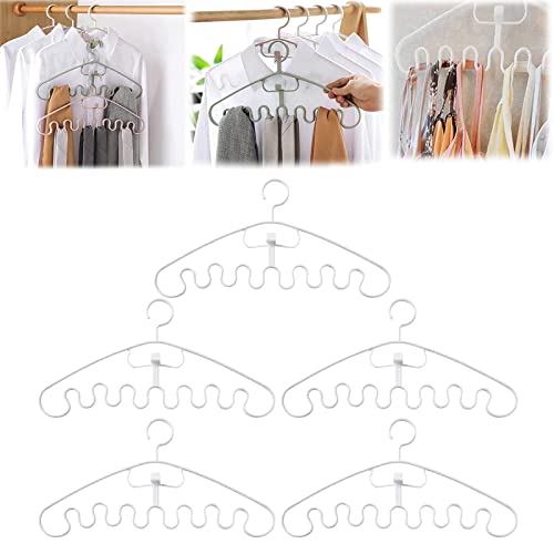 Wave Pattern Hanger, Multifunctional Magic Wave Pattern Stackable Hanger, 8 Slots Non Slip Stackable Space Saver Closet Organization Hangers for Bra Top Camisole (White,5PCS)