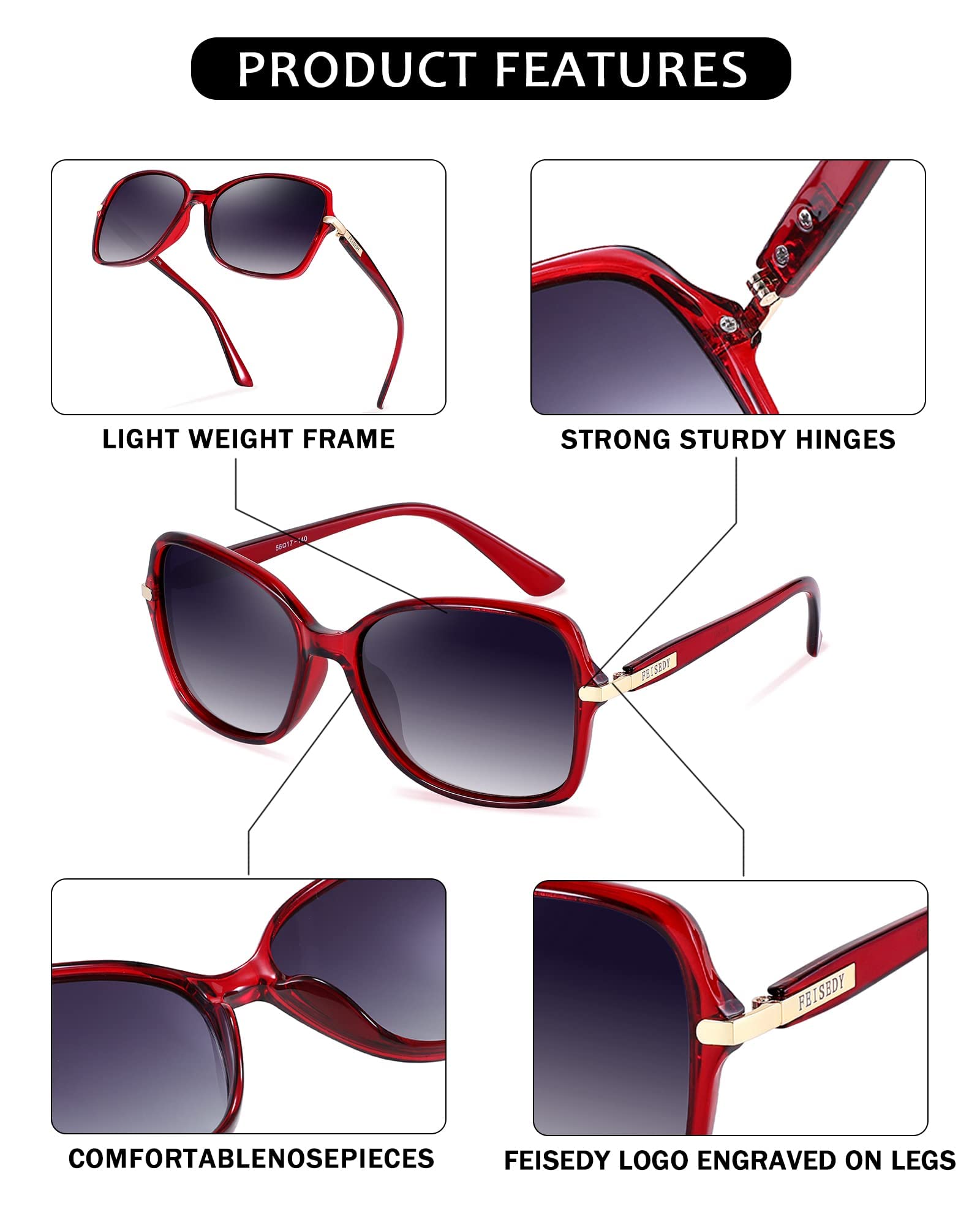 FEISEDY Vintage Square Polarized Sunglasses Trendy Cateye Ladies Oval Elegant Sun Glasses for Women Men B2760