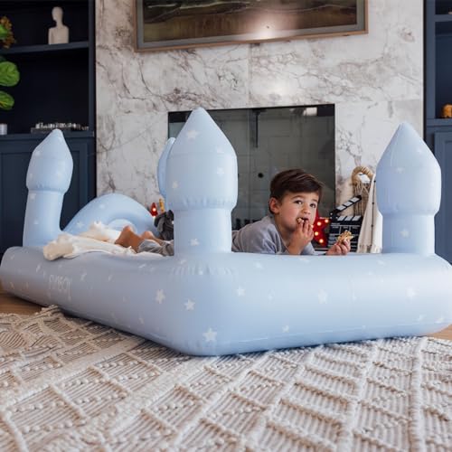 FUNBOY Kids Blue Castle Sleepover Travel Bed & Air Mattress. Perfect for Sleepovers. Includes Carrying Storage Bag, Twin