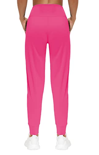 THE GYM PEOPLE Women's Joggers Pants Lightweight Athletic Leggings Tapered Lounge Pants for Workout, Yoga, Running (Large, Bright Pink)