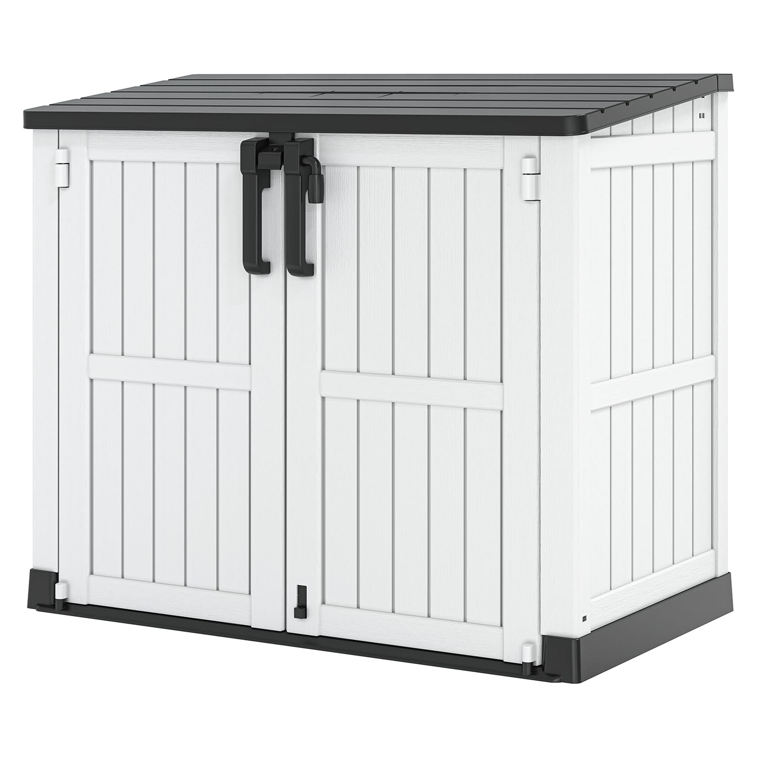 NUNU LAB Outdoor Storage Shed 36 Cu. Ft.Horizontal Garden Storage Extra Large Capacity Weather Resistant Storage Box, Lockable Resin Waterproof Shed for Easy Storage of Garbage Cans, Tools, Lawn Mower