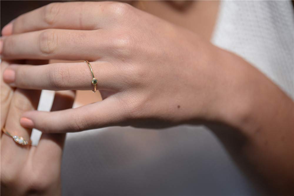 espere Sterling Silver Birthstone Stacking Ring Dainty Birthstone Rings Open Adjustable [March - Aquamarine]