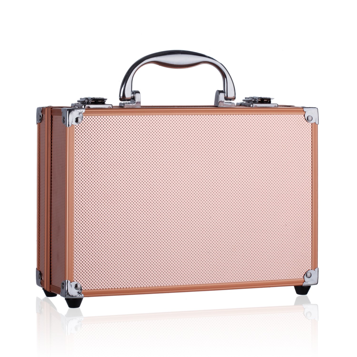 DUER LIKA Carry All Trunk Train Case with Makeup and Reusable Black & White Aluminum Case (GOLD)