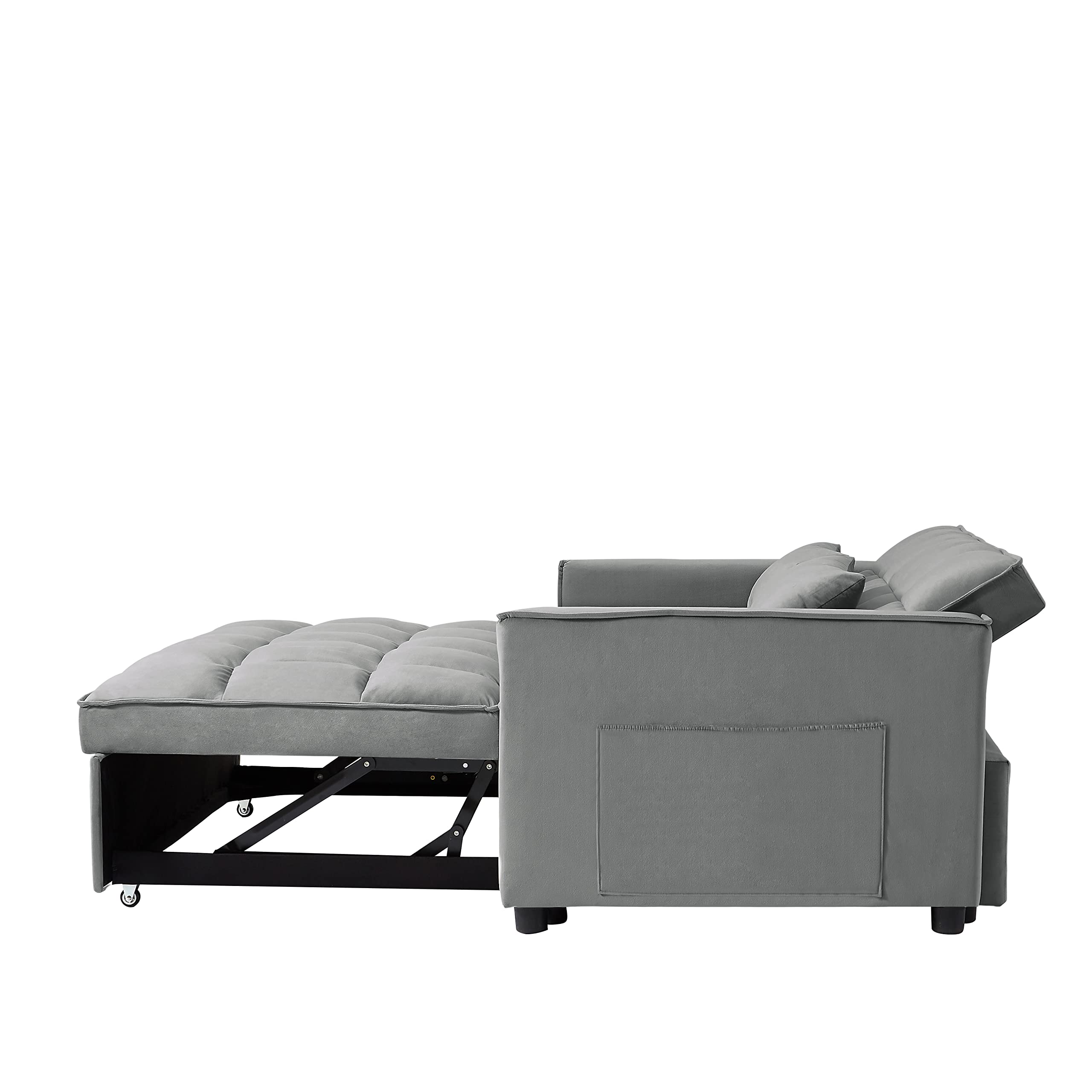 ONEMMLION 3 in 1 Convertible Sleeper Sofa Bed with Pullout Bed, Small Sofa, Loveseat Futon Sofa with Pillows, Pockets, Adjustable Backrest, Velvet Futon Couch Bed for RV, Living Room, Grey