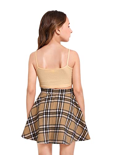 WDIRARA Girl's 2 Piece Cute Outfits Cartoon Print Cami Top and Plaid Skirt Set Multicolored 11-12Y
