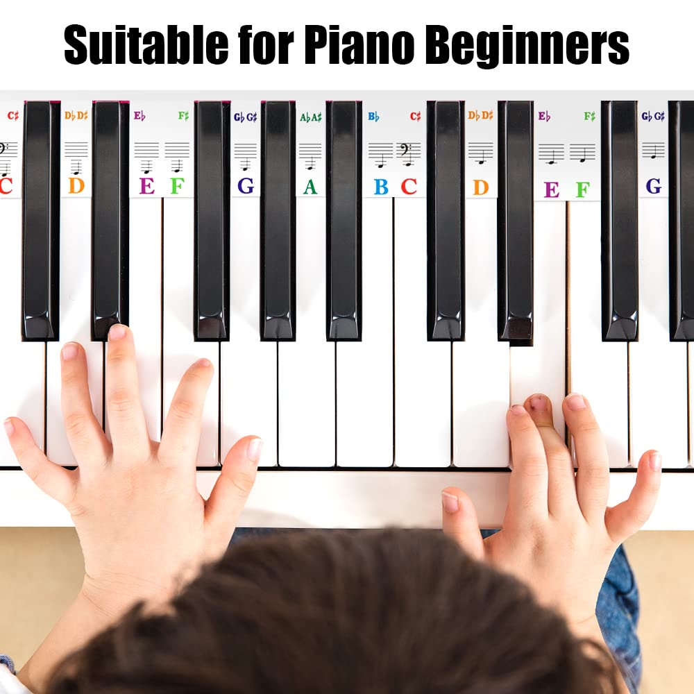 HiFan Removable Piano Keyboard Note Labels Without Sticking, 2 in 1 Piano Key Labels with Pitch Name & Staff, Durable Piano Note Labels for Beginner (88-key Standard Full Size)