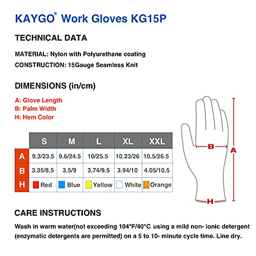 KAYGO Work Gloves PU Coated-12 Pairs, KG15P,Nylon Lite Polyurethane Safety Work Gloves, Gray Polyurethane Coated, Knit Wrist Cuff,Ideal for Light Duty Work (Large, Black)