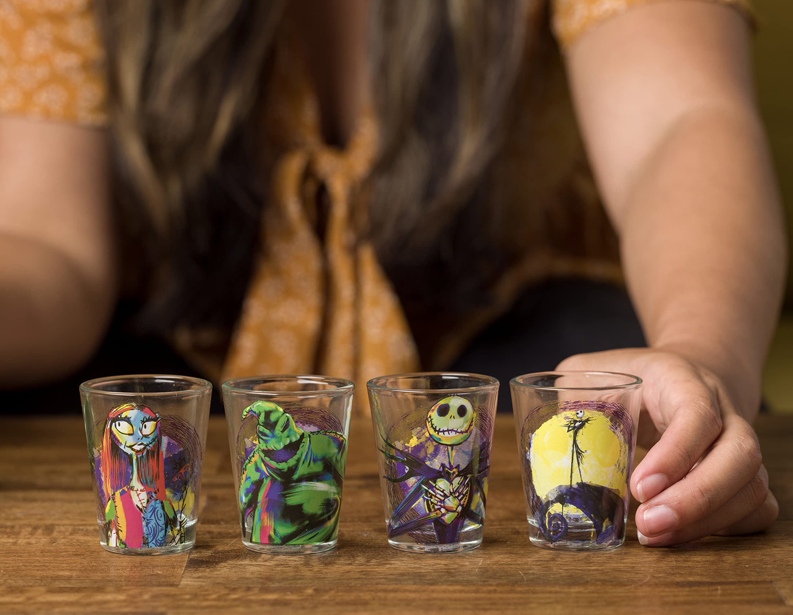 Silver Buffalo Disney Nightmare Before Christmas Splatter Characters 4pc Mini Glass Set, 1.5 Ounces