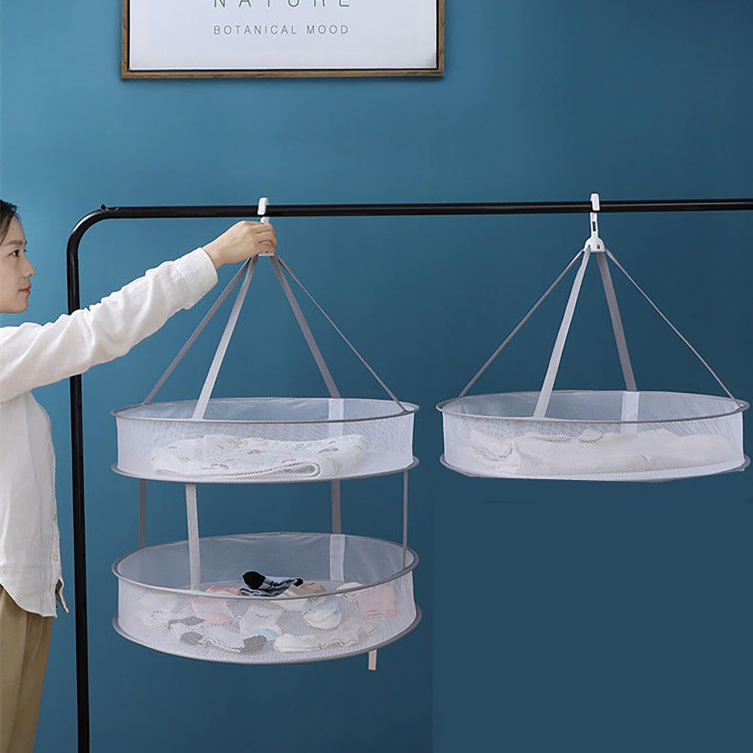 Qaoliffa 2-Tier Folding Mesh Clothes Hanging Dryer,Prevent Sweater from Deforming,Laundry Basket for Drying Underwear,Towels, Hats, Scarves,23 inches in Diameter(Set of 2)