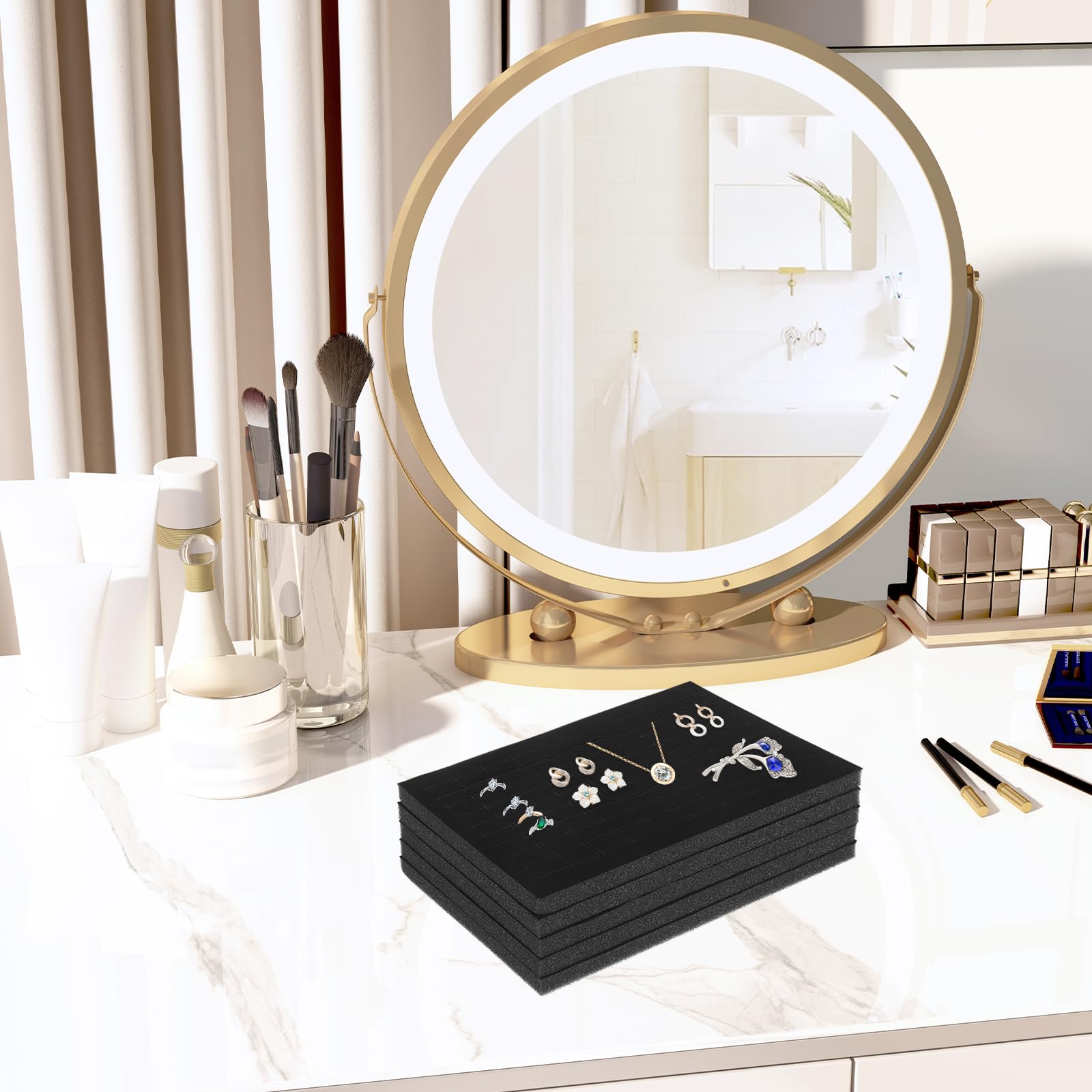 Healeved 5pcs Black Velvet Ring Insert Display Trays Insert Ring Holders Sponge Rings Earring Display Holders Foam Holder Organizer for Jewelry Showcase