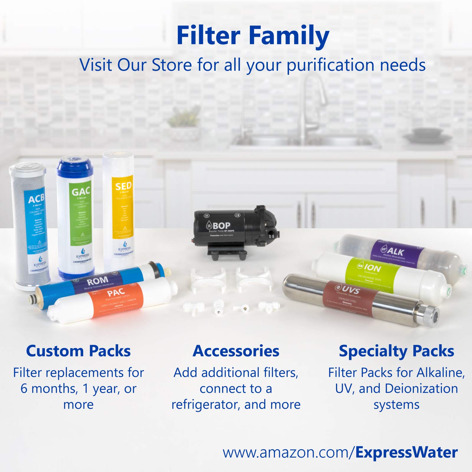 Express Water – Countertop Reverse Osmosis System Filter Set – 4 Replacement Filters – 1?4” Quick Connect Filter Cartridges – Sediment and Carbon Filters – 100 GDP RO Membrane – 6 Month Filter Set