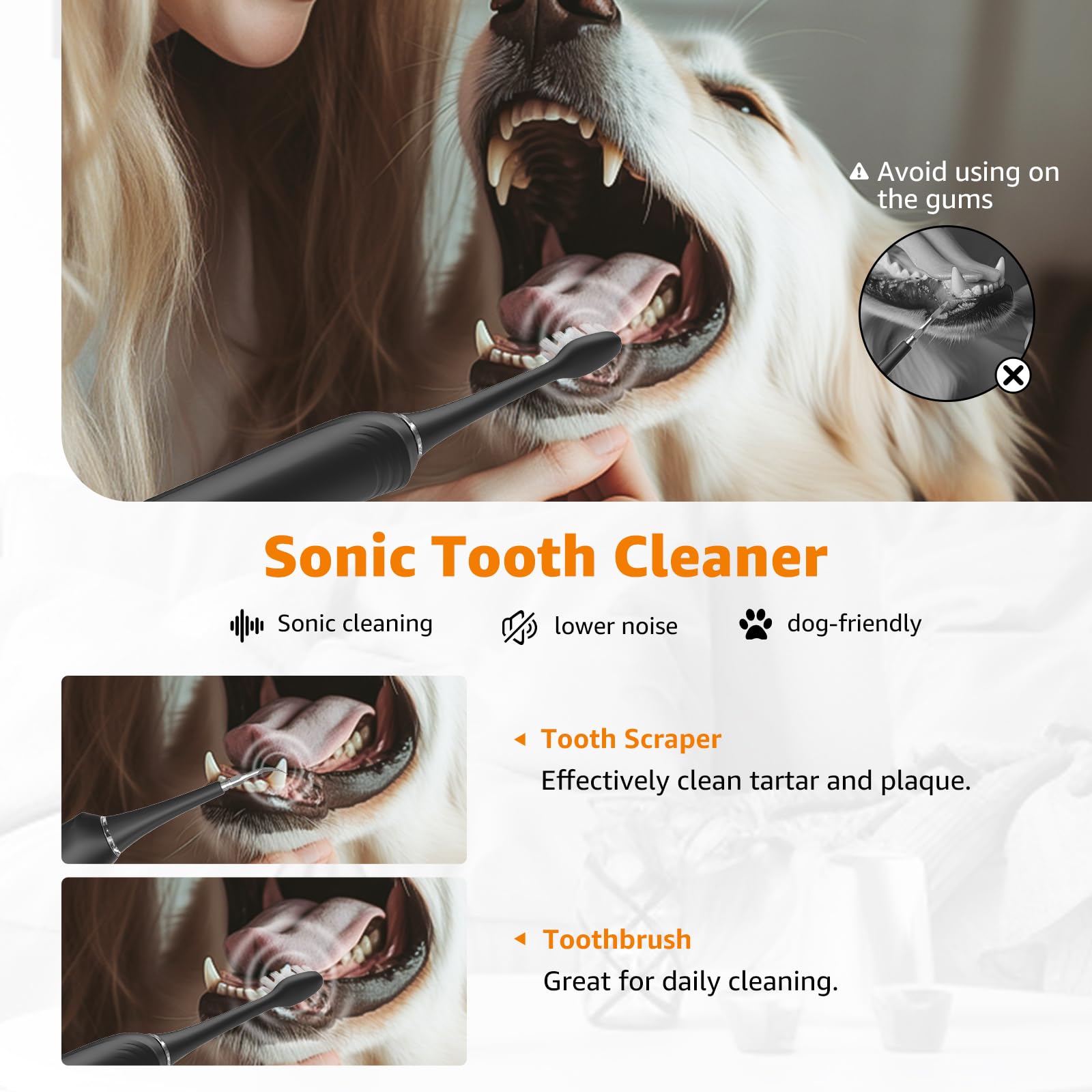 Plaque Tartar Remover for Teeth - Sonic Electric Dog Teeth Brushing Kit - Rechargeable Sonic Electric Dog Tooth Scraper & Cleaning Kit for Dog & Cat, Black