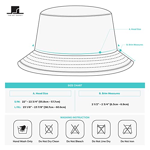 The Hat Depot 300N Unisex 100% Cotton Packable Summer Travel Bucket Sun Fishing Hat (S/M, White)