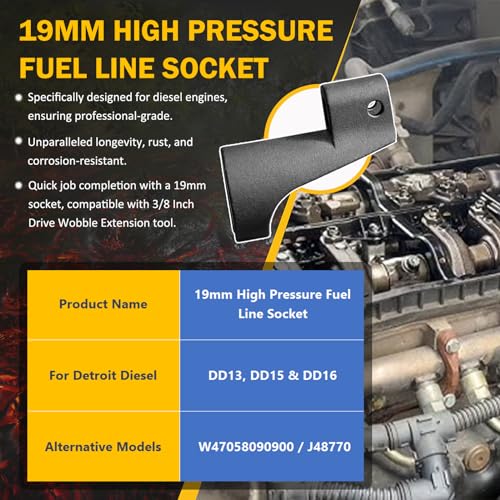 E-cowlboy 19MM High Pressure Fuel Line Socket Tool for Detroit Diesel DD13 DD15 DD16 Alternative to W47058090900
