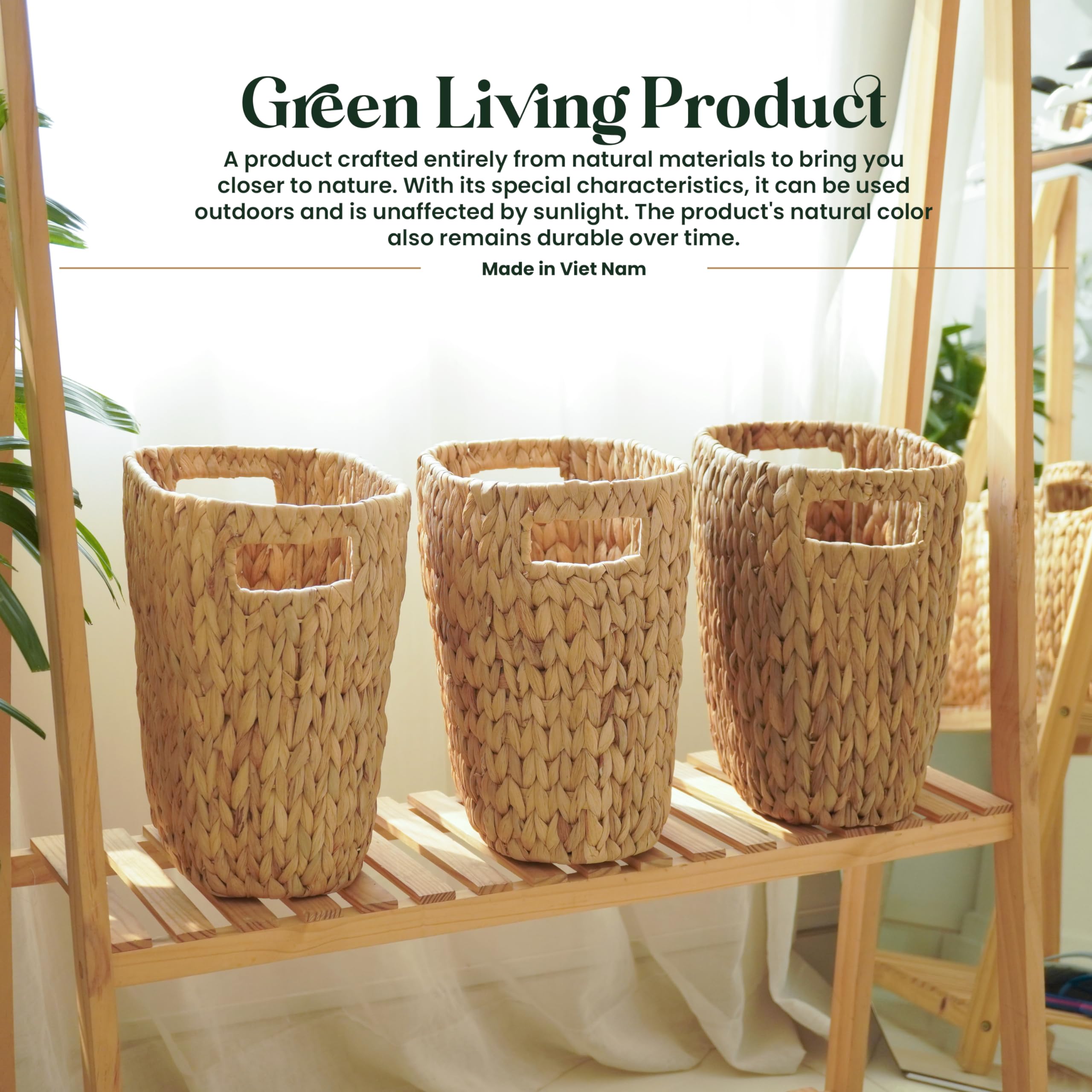 TIDITA 3.2 Gallons Wicker Waste Basket - Trash Basket with Handles - Wastebaskets for Bedroom, Bathroom, Kitchen, Living Room, Office - Handwoven Trash Can for Under Sink, Garbage Can (Water Hyacinth)