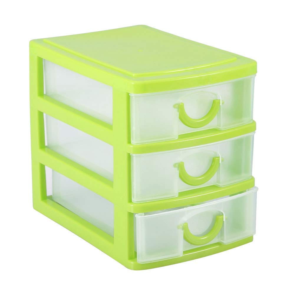 White 3 Drawer Plastic Storage,2 PCS Mini Drawer Organizer, Plastic Jewelry Makeup Storage Box with Adjustable Detachable Dividers for Small Accessories (3 Layers Green)