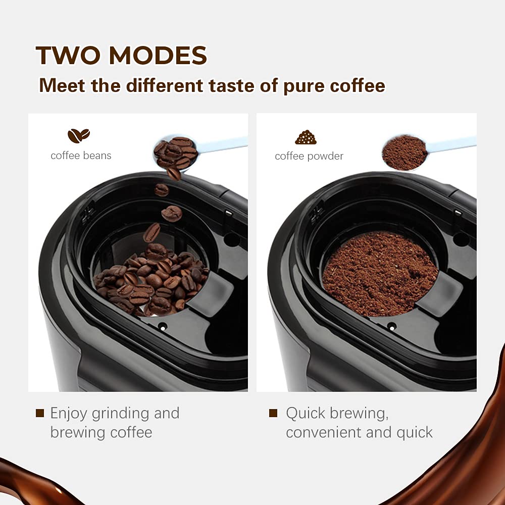 KAPAS Mini Automatic Coffee Machine With Grinding Function, Programmable Timer Mode and Keep Warm Plate, 0.6L Capacity, 600W