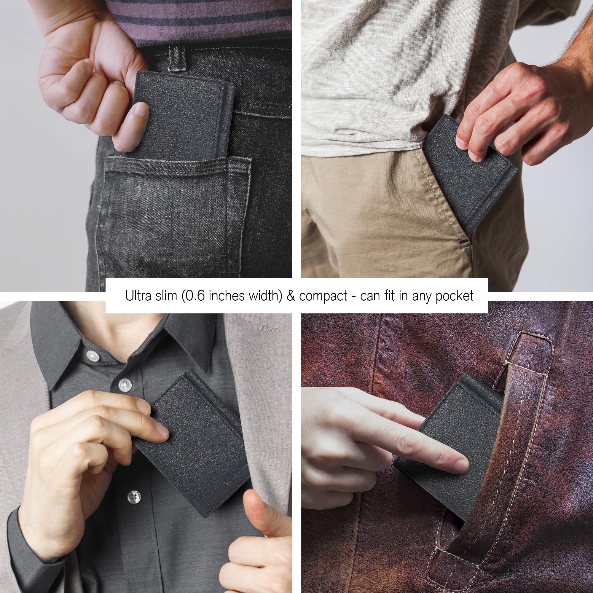ESTALON Leather Trifold Wallet For Men with RFID Blocking - Men's Trifold Wallet with 6 Credit Card Slots 1 ID Window - Gifts For Men, Him
