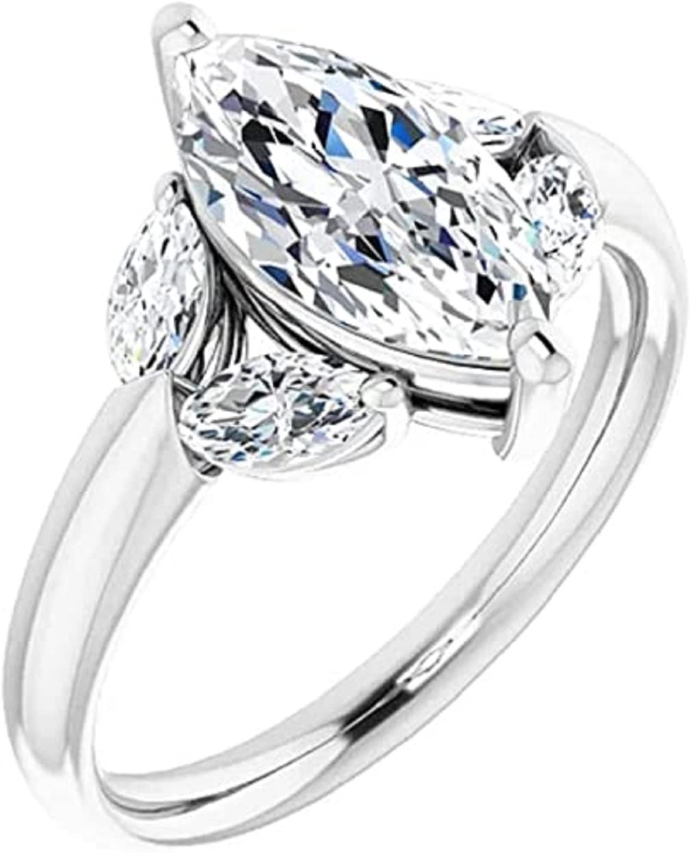 Marquise Cut 3 Carat VVS1 Clarity Moissanite Diamond 925 Sterling Silver Ring Five Stone Promise Ring, Bridal Ring, Engagement Ring Wedding Ring Party Jewelry (8)