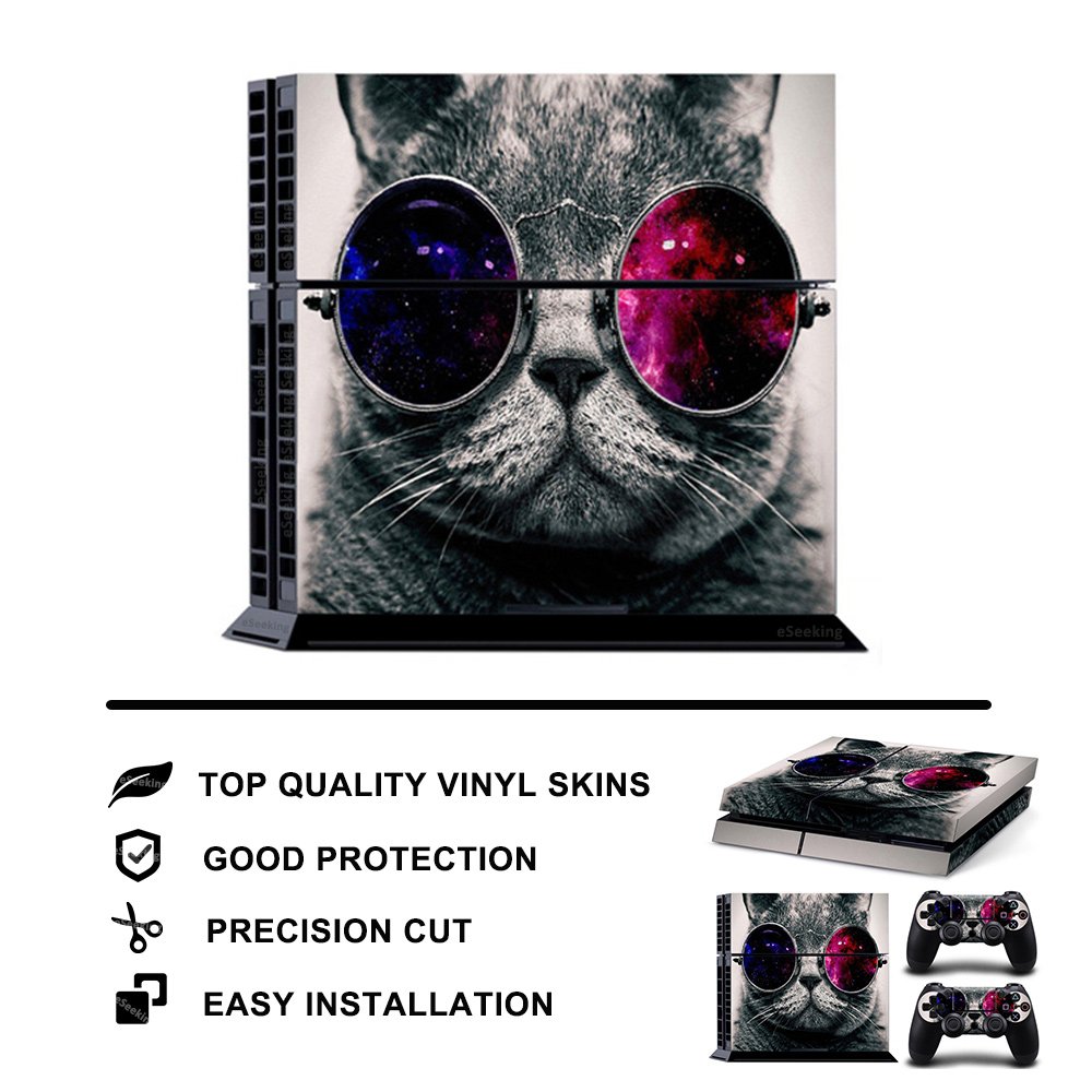 eSeeking Whole Body Vinyl Skin Sticker Decal Cover for PS4 Console and 2PCS Controllers Skins Cool Cat