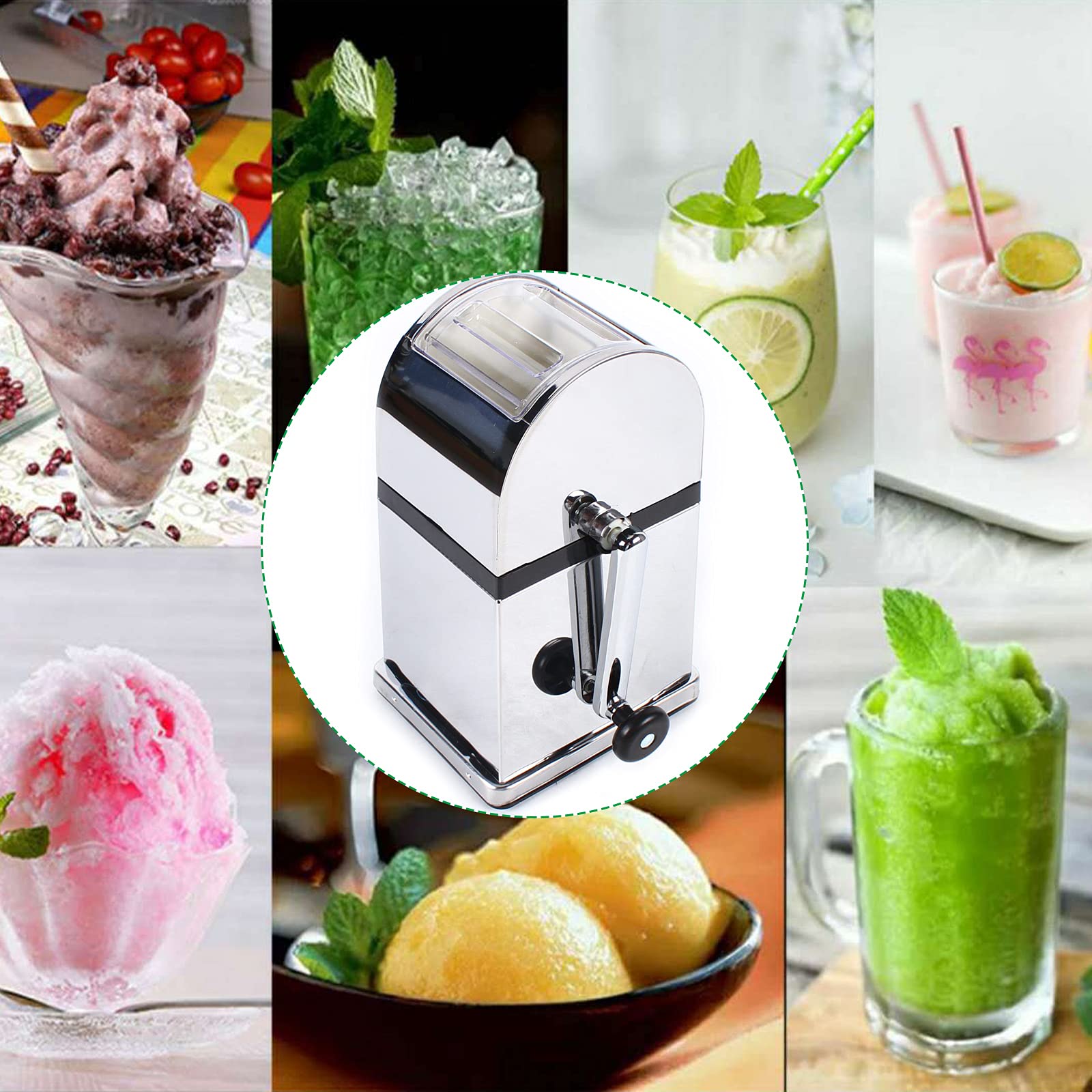 Ice Crusher, GDAE10 Stainless Steel ABS Shaver Ice Maker Machine Manual Snow Cone Machine Icee Slushie Shaved Ice for Home Bar Restaurant Party Cold Drinks, Fast Crushing, Easy Clean