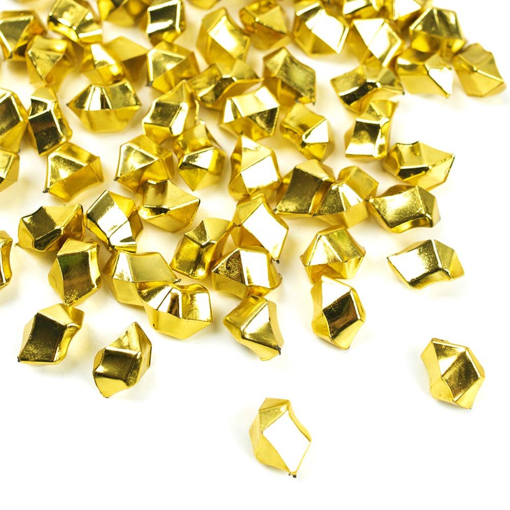 DomeStar 150PCS Fake Gold Ice, Gold Acrylic Ice Fake Plastic Gold Nuggets Gold Rocks Gems Marble Vases Fillers for St. Patrick’s Table Scatter Decoration