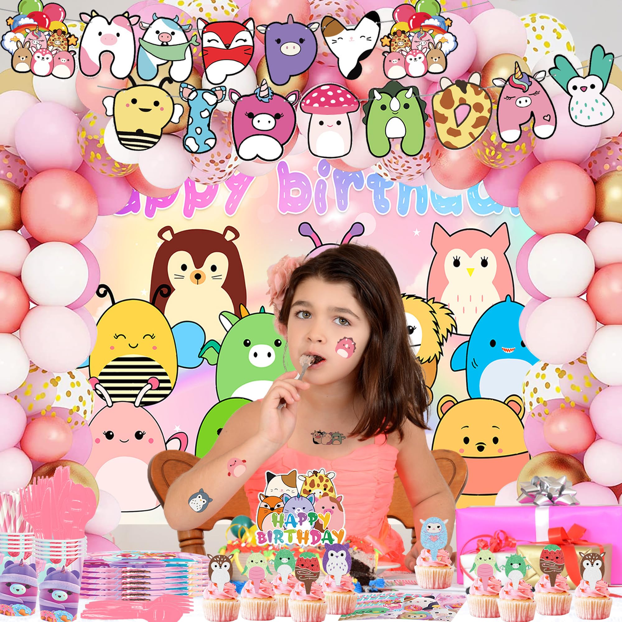 Grehge tty Party Supplies, Pink Themed Party Decoration, Include Banner, Cake & C