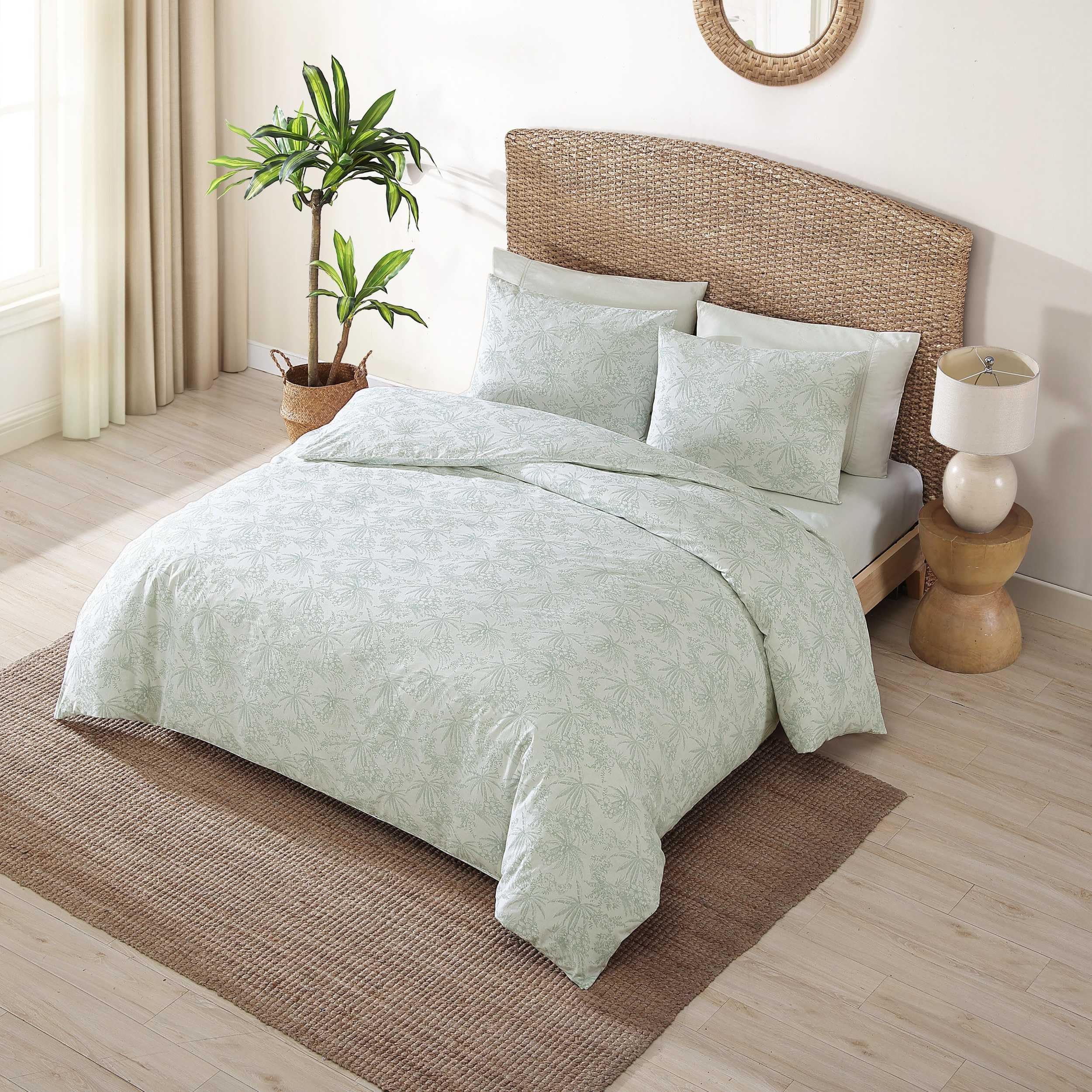 Tommy Bahama- King Duvet Cover Set, Reversible Cotton Bedding Set with Matching Shams, Coastal Home Décor (Pen and Ink Light Green, King)