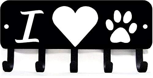 The Metal Peddler I Heart Dog Paw - Key Rack Holder - Small 6 inch Wide - Made in USA