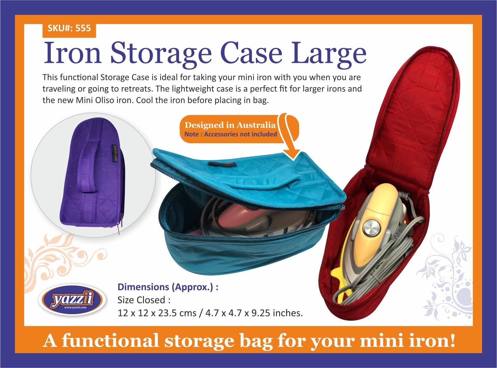 Yazzii Iron Storage Case - Iron Protective Cover - Travel Iron Holder with Handle & Zipper Closure - Iron Carrying Storage Bag - Dustproof & Easy to Carry Green
