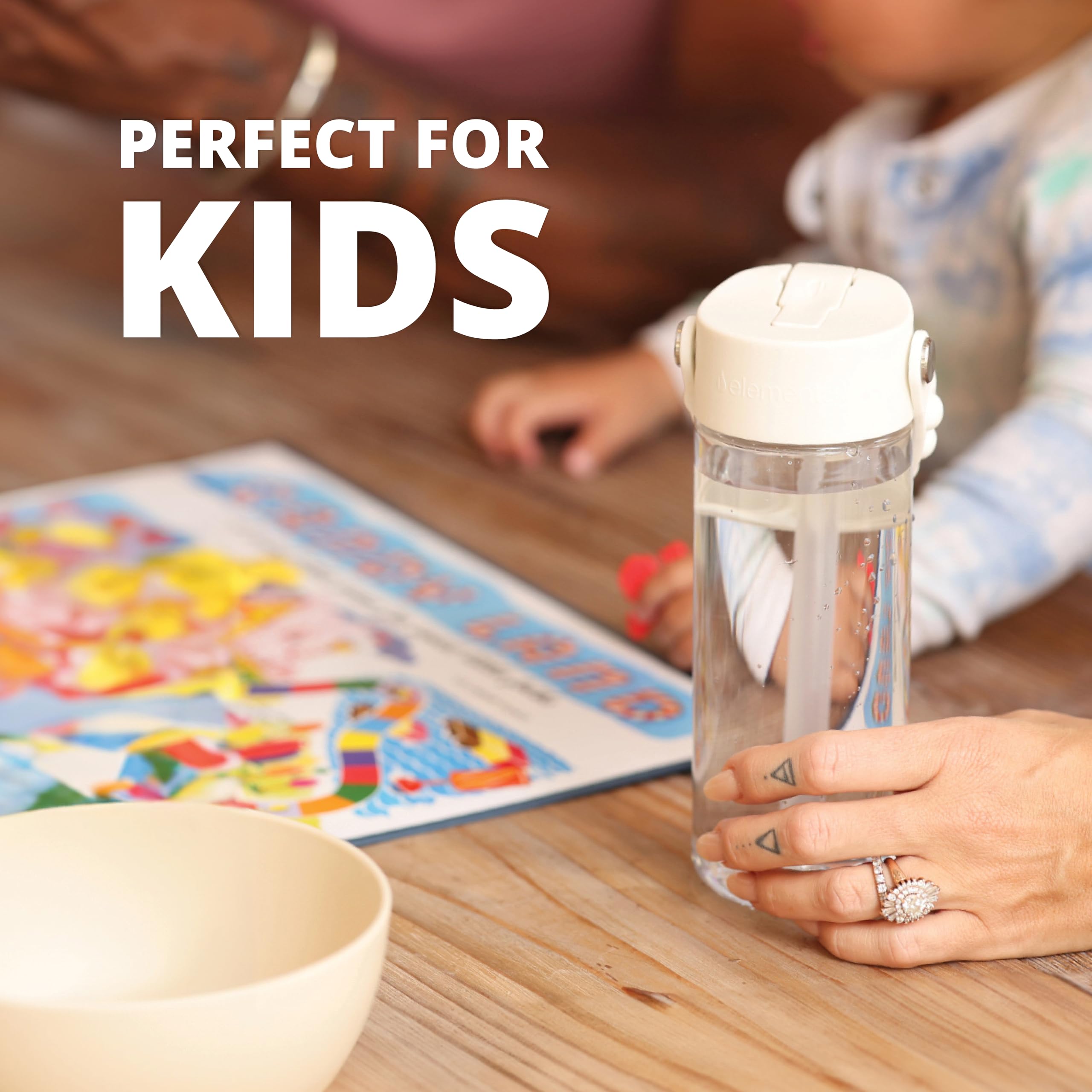 Elemental Leak Proof Water Bottles for Kids - Splash Kids Water Bottle for School with Fun Fidget Pop-it Handle - BPA Free Tritan Plastic Reusable Water Bottle with Straw - Clear - 18oz