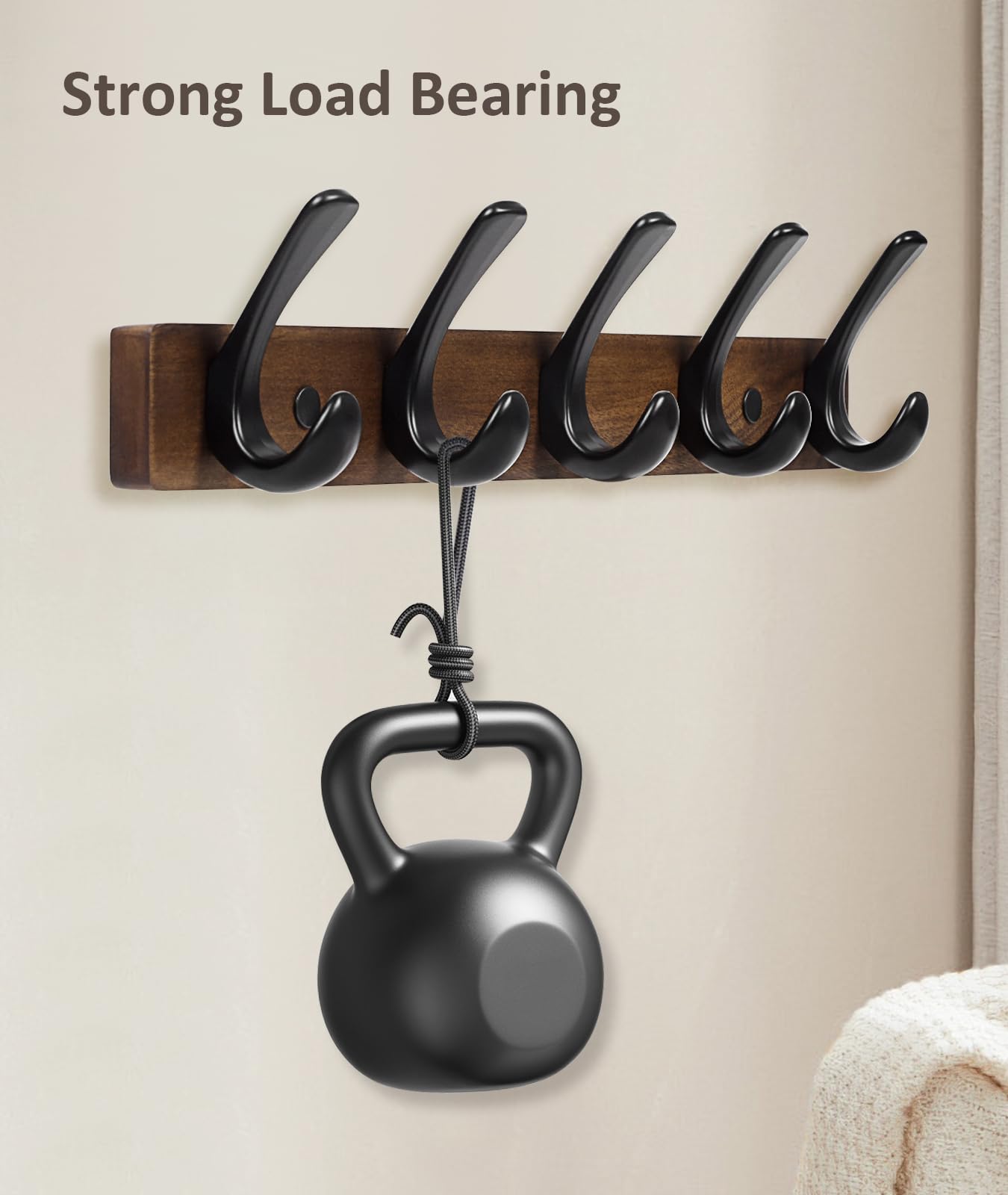 Optish Walnut Wood Coat Rack Wall Mount, Coat Hooks Coat Hanger Wall Mount, Heavt Duty Wall Hanger Wall Hooks for Hanging, Entryway Decorative Hat Rack for Coat, Bag, Hat and Towel