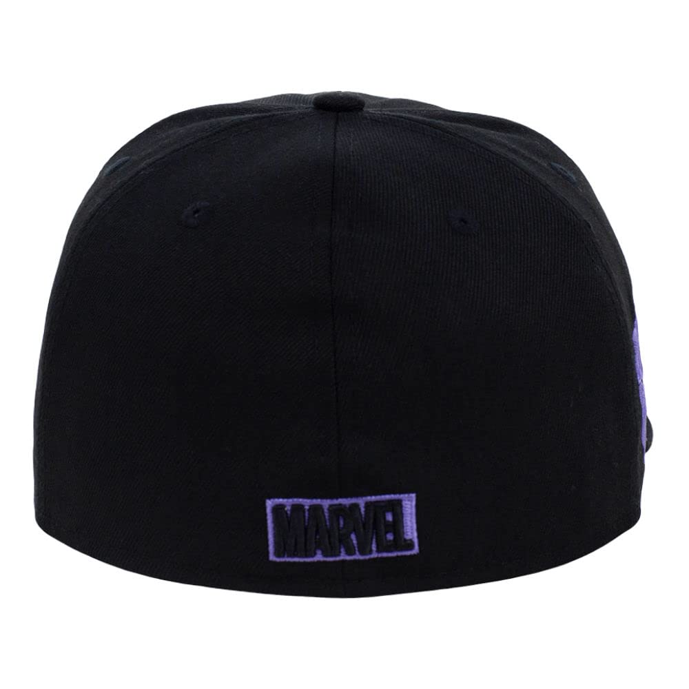 Marvel Black Panther Metal Logo Fitted Flat Bill Cap, Black/Blue 7 5/8