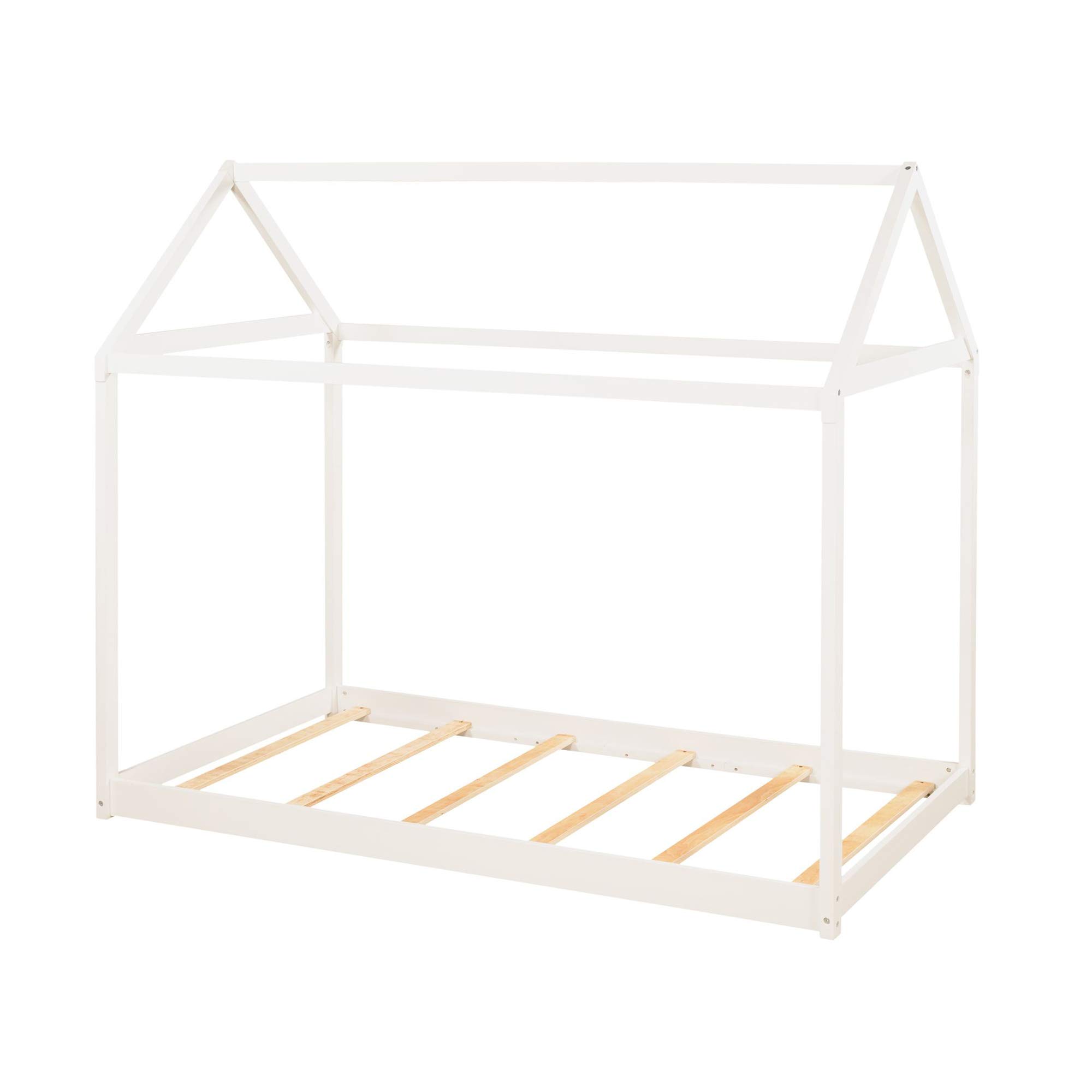 Twin Size House Bed, Wooden Daybed, Floor Bed for Toddlers, Teens, Girls, Boys, Kids House Bed Frame Can Be Decorated (White)
