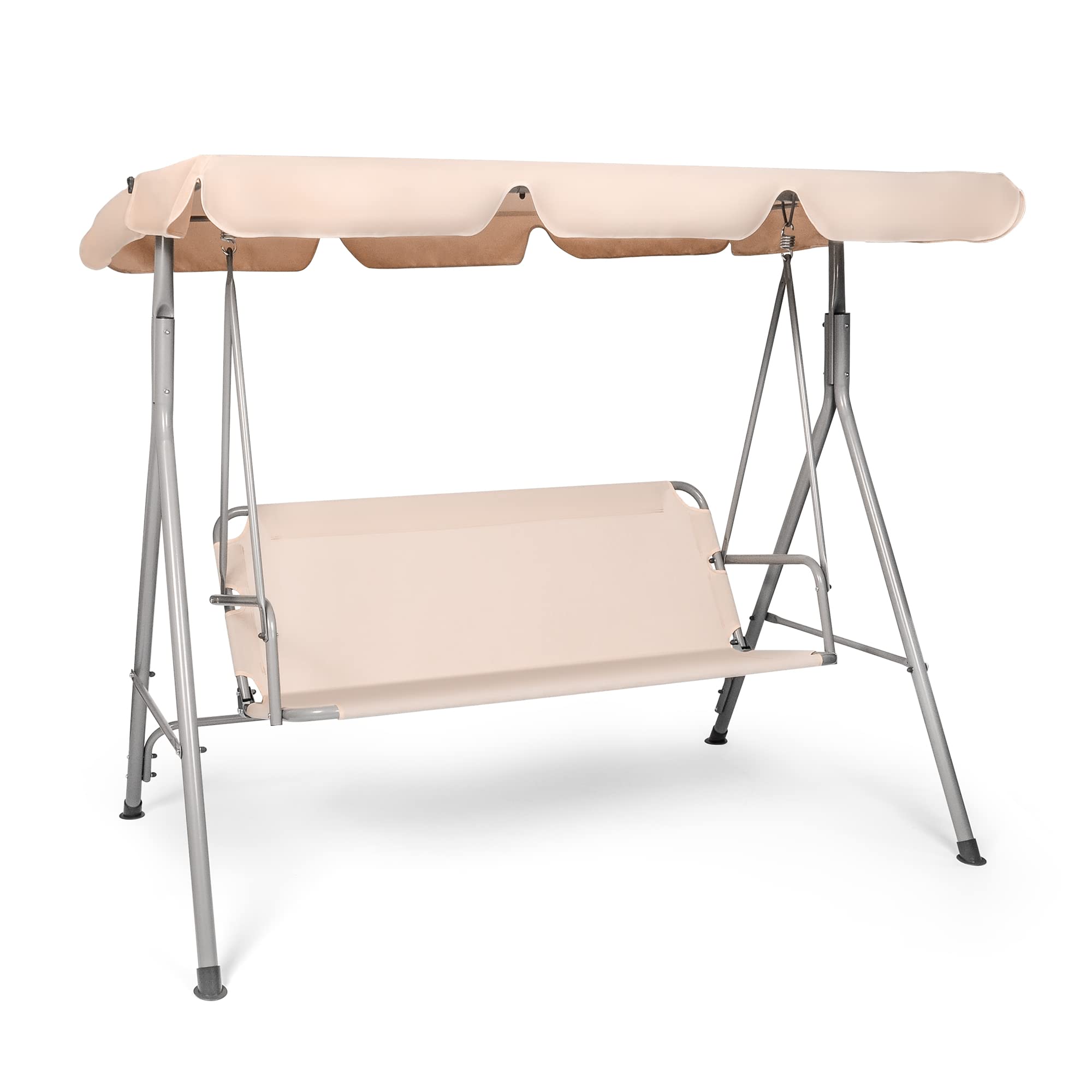 Vilobos Outdoor Patio Swing Chair, Porch Swing Bench with Adjustable Canopy&Duracble Metal Stand, Patio Swing Set for Backyard, Porch and Garden, Beige
