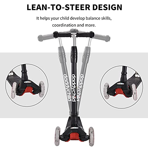 Scooters for Kids 3 Wheel Kick Scooter for Toddlers Girls & Boys, 4 Adjustable Height, Lean to Steer, Extra-Wide Deck, Light Up Wheels for Children from 3 to 14 Years Old