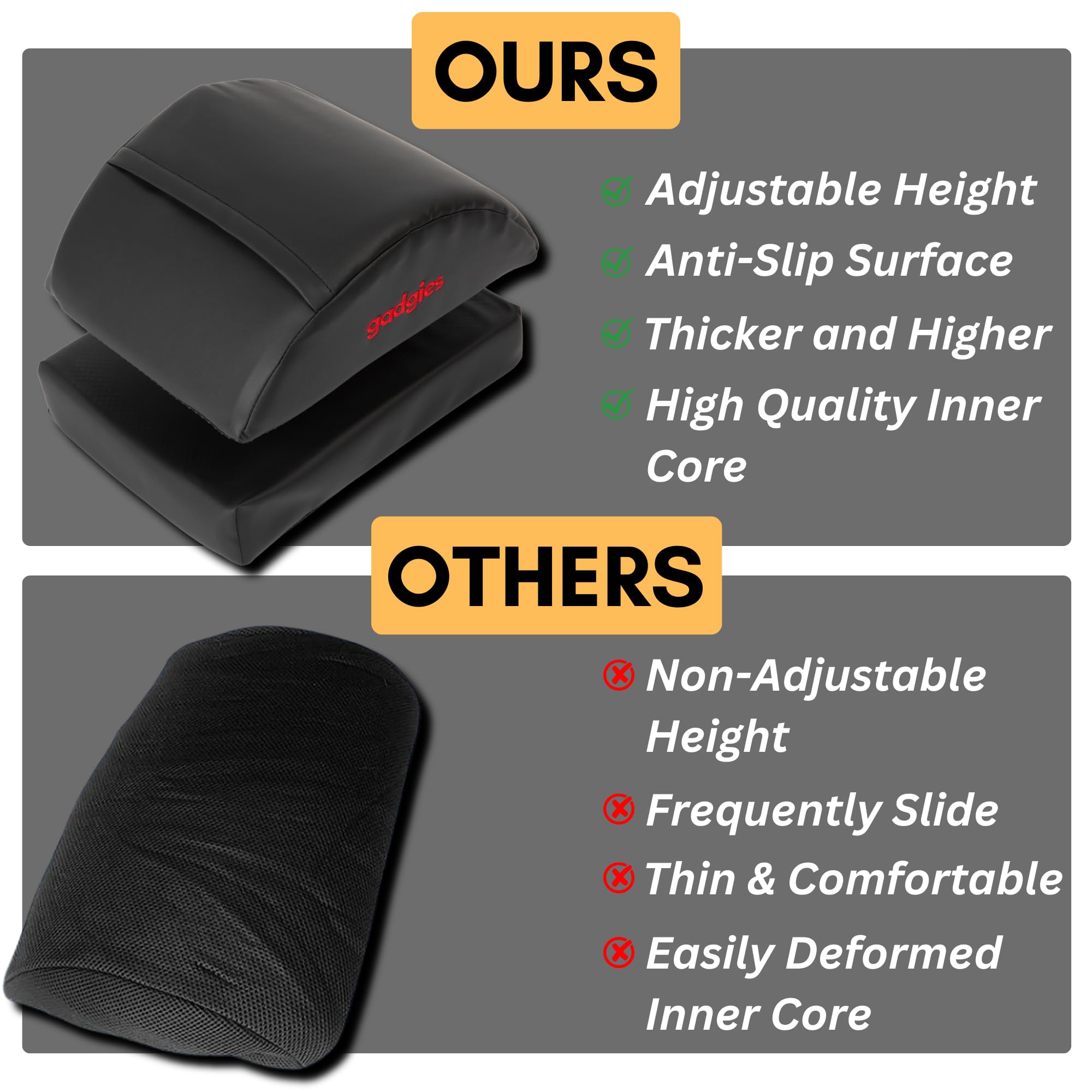 Gadgies Ergonomic Under Desk Foot Rest for Office & Home Use β Splits Into 2 β Adaptable Foot Stool Under Desk with Leather Cover β Dual Height Desk Foot Rest β Relieve Back, Lumbar & Knee Pain