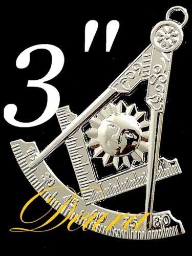 DEURA Past Master MASON Masonic Collar Jewel SQUARE & COMPASS SILVER PLATED 3"