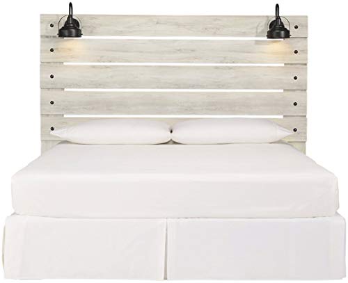 Signature Design by Ashley Cambeck Farmhouse Panel Headboard ONLY with USB Charging Stations, King, Whitewash