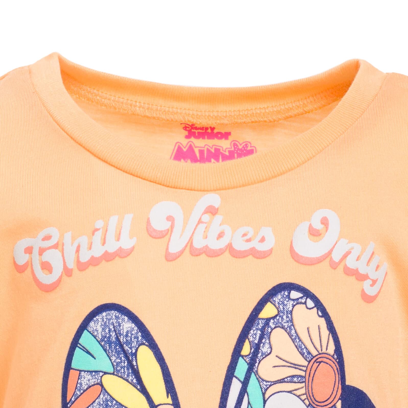 Disney Minnie Mouse Little Girls T-Shirt and Chambray Shorts Outfit Set Orange/Blue 7-8