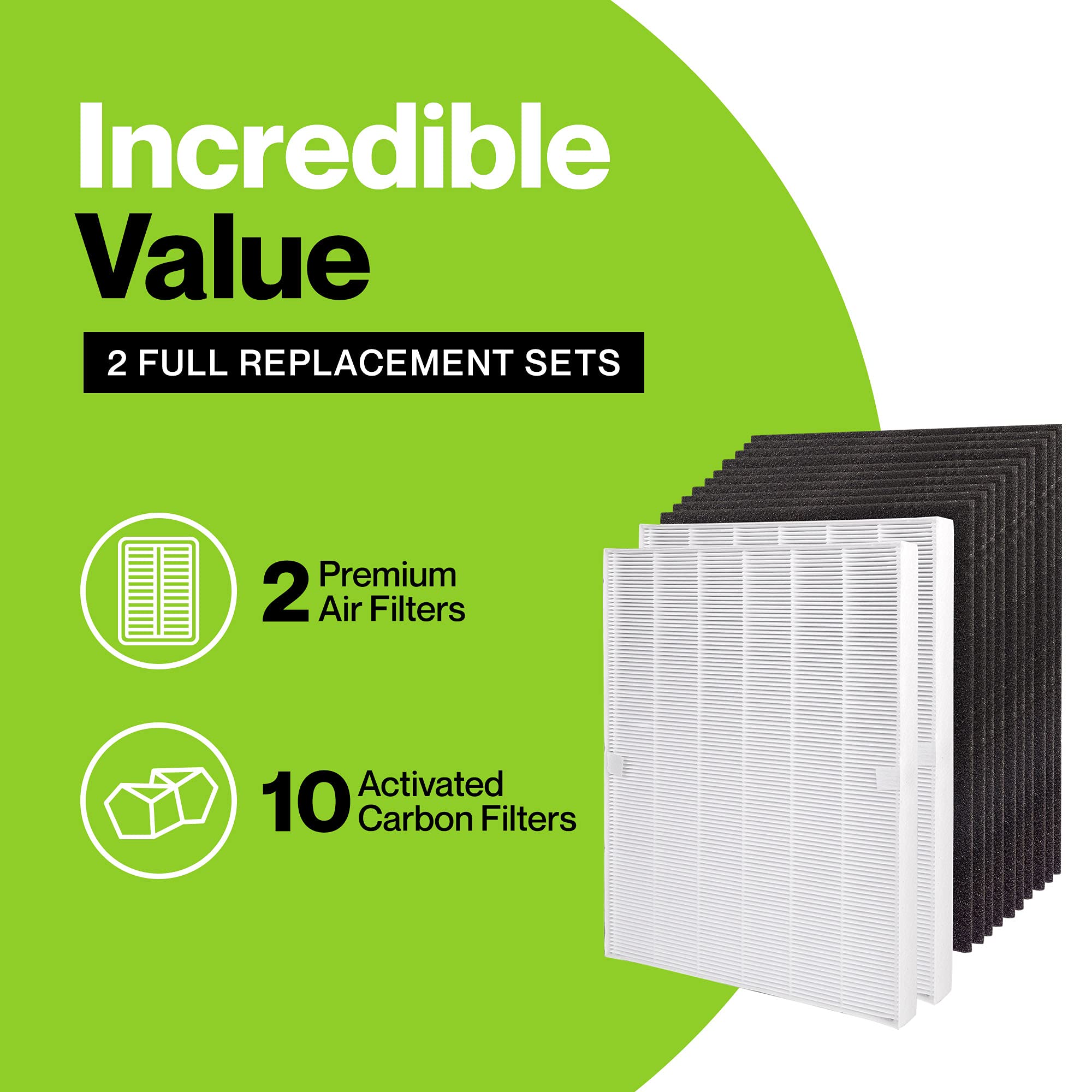 Durabasics Air Filter Set Compatible with Winix C535 Replacement Filter - Compatible with Winix 5500-2 Air Purifier Filter Replacement & Winix Filter A - 2 Filters & 10 Pre-Cut Carbon Pre Filters