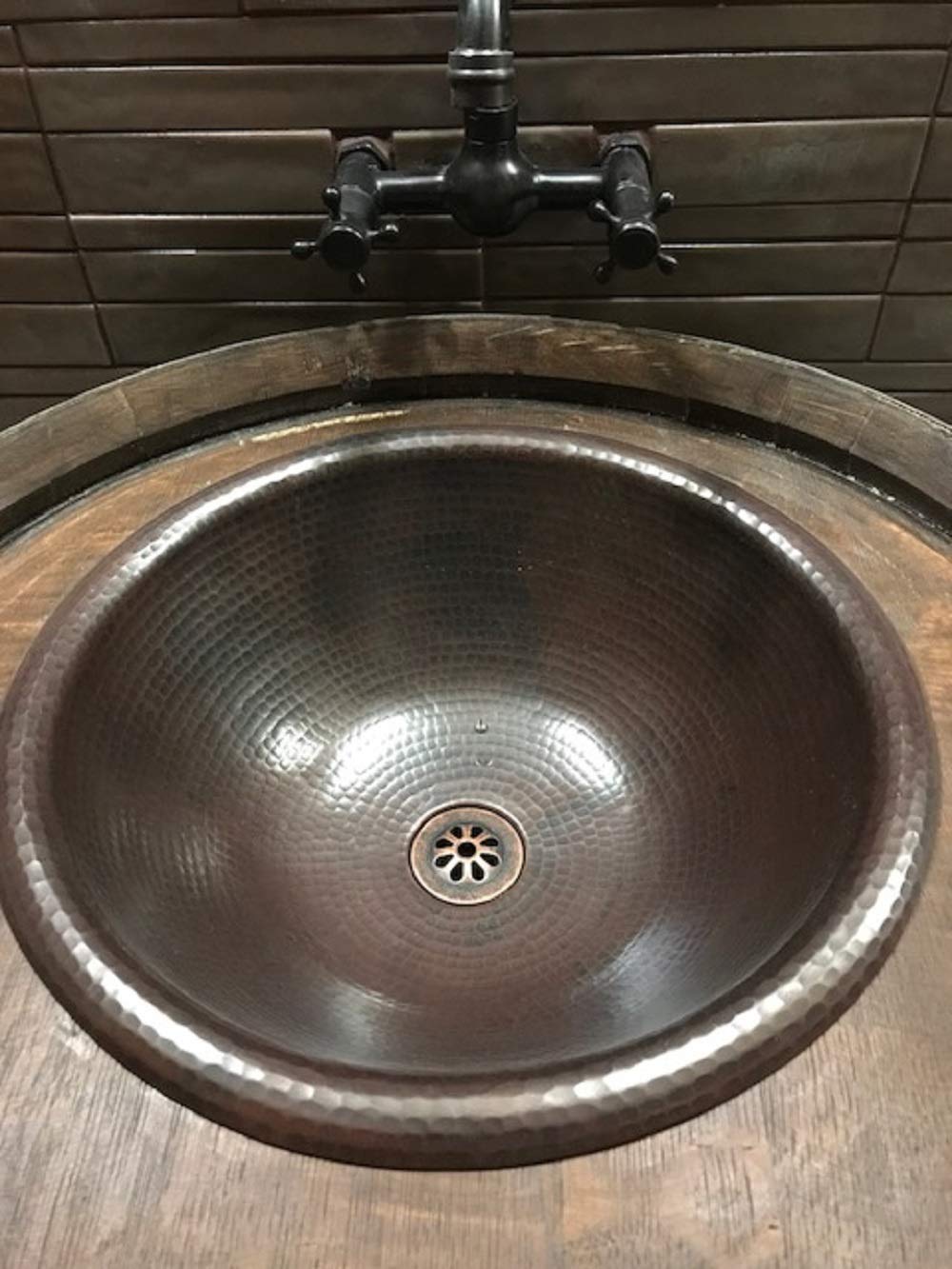 SimplyCopper 15" Round Drop In Rolled Edge Copper Bathroom Sink