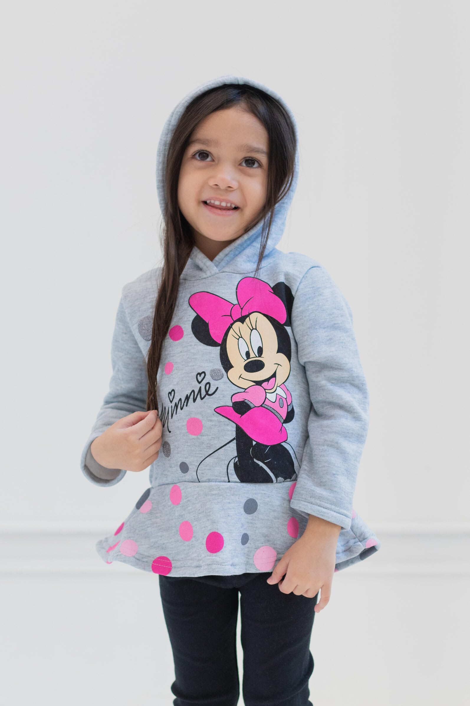 Disney Minnie Mouse Toddler Girls Pullover Fleece Hoodie & Leggings Heather Grey 4T
