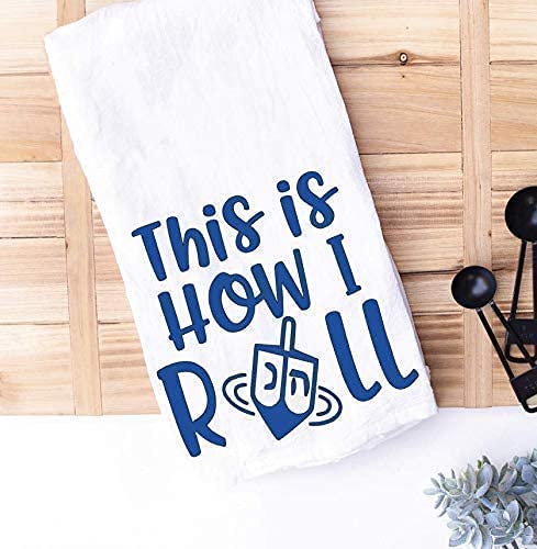 Funny Jewish Holiday Kitchen Towel, This is How I Roll, Dreidel Pun Hanukkah Jewish Holiday Gift for Housewarming or Hostess, Handmade Dish Towel (This is How I Roll)