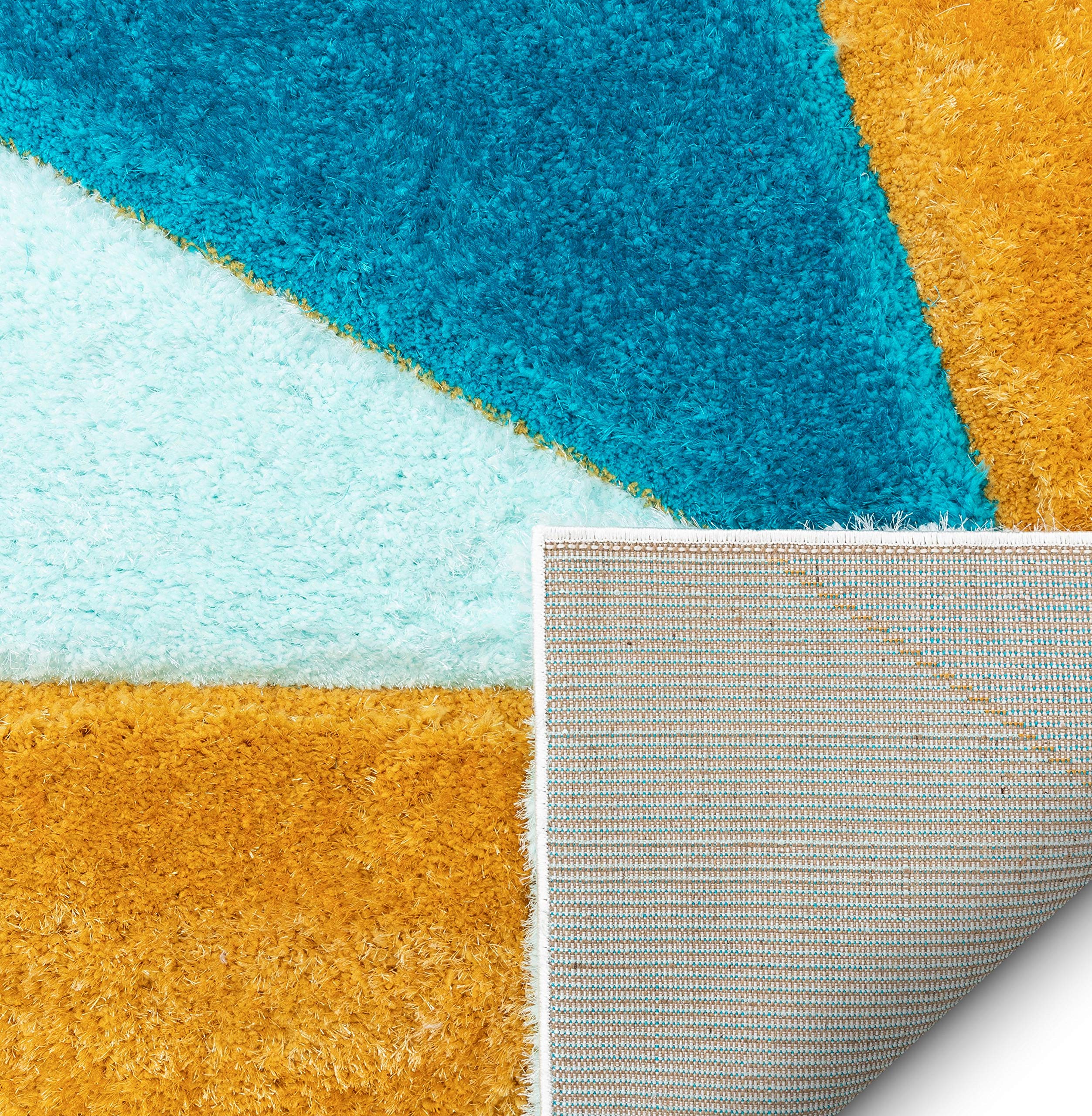Well Woven Walker Blue Triangle Boxes Thick Soft Plush 3D Textured Shag (5'3" x 7'3") Area Rug