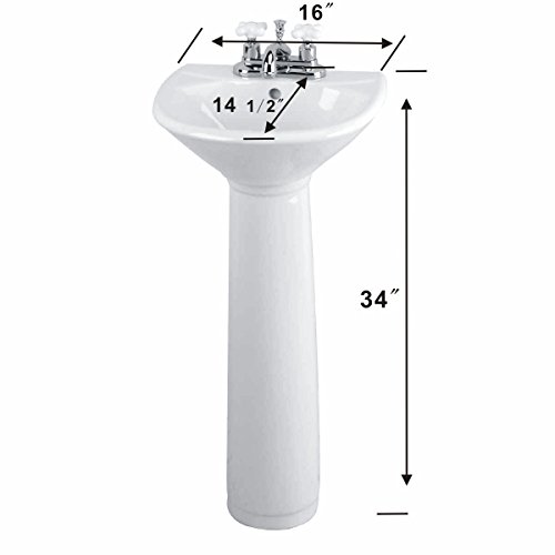 Ondine 16 inch Pedestal Sink β Compact White Sink with Overflow And Pre-Drilled Holes β Heavy Duty Grade A Vitreous China Built - Porcelain Scratch And Stain Resistant - Renovators Supply