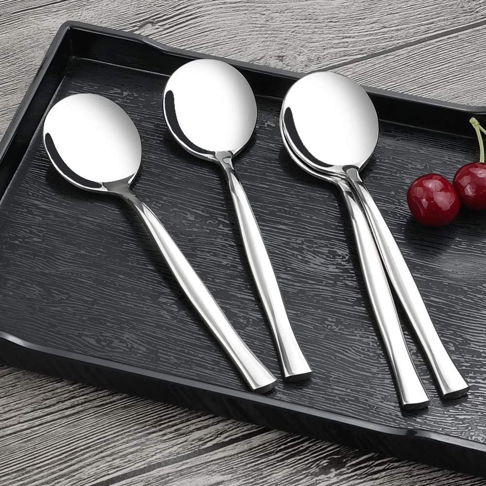 Idotry Round Soup Spoon, Stainless Steel Bouillon Spoon, Set of 12