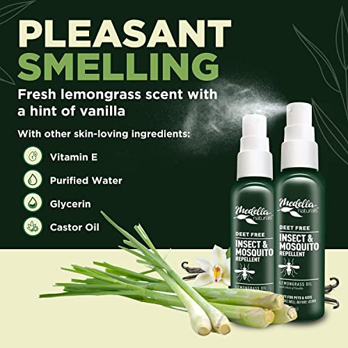 Medella Naturals Insect & Mosquito Repellent, DEET-Free Naturally Derived Formula, Kid and Pet Friendly, Made in The USA, 2 Ounce Spray Bottle