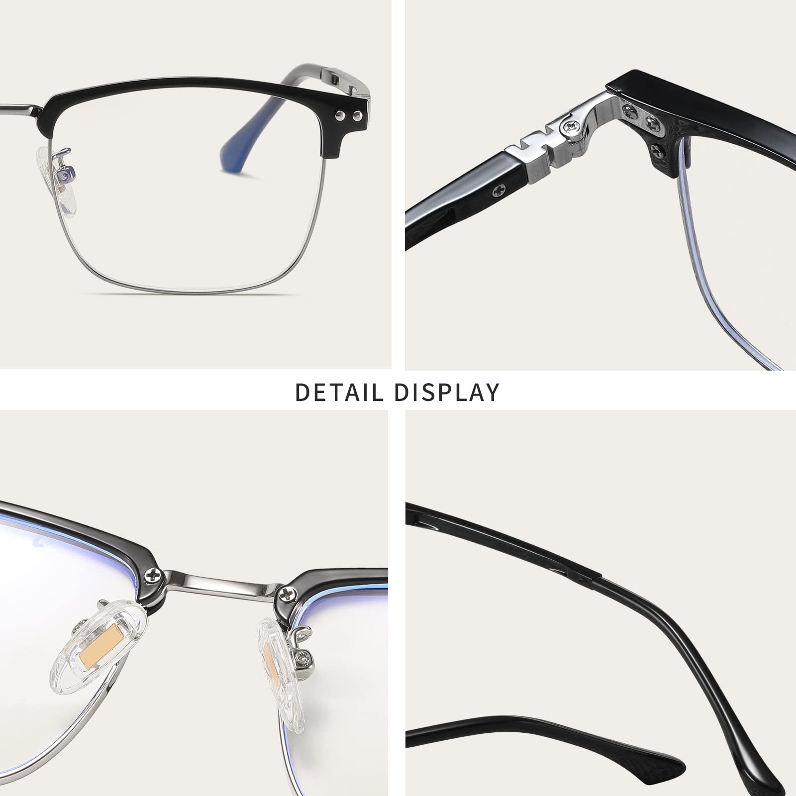 GUZTAG Blue Light Blocking Glasses - Square Computer Glasses Women/Men Eyeglasses Frame，Anti Eyestrain Computer Game Glasses (gray)